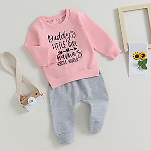 FIOMVA Daddys Girl Baby Clothes Toddler Sweatshirt Pants Outfit Fall Winter Long Sleeve Top Clothes Infant 2 Piece Set (D Daddy's Little Girl Pink, 0-6 Months)