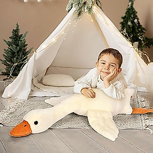 Qicpi 60" Goose Stuffed Animal Weighted Plush Toy White Swan Throw Soft Plush Sleeping Pillow Stuffed Animal Toys for Kids Gifts