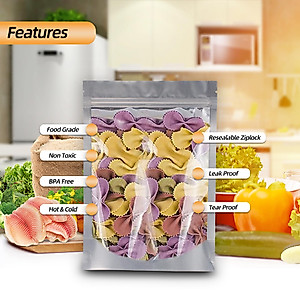 Wisesorb 1 Quart 90 Packs Mylar Bags For Food Storage, 7"x 10" Mylar Bags With Window, Freeze Dried Candy Bags, Reusable Storage Bags For Food, Mylar Food Storage Bags for Long Term Food Storage