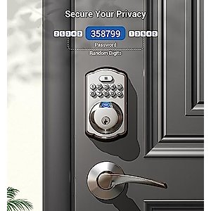 Veise Fingerprint Door Lock with 2 Lever Handles - Keyless Entry Door Lock, Electronic Keypad Deadbolt & Front Door Lock Handle Sets, Auto Lock & 1 Touch Locking, Easy Installation, Satin Nickel