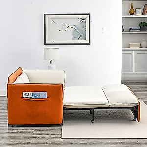 ERYE 3-in-1 Upholstered Futon Loveseat Convertible Sleeper Bed,2-Seaters Sofa & Couch Soft Cushions Love Seat Daybed for Small Space Living Room Napping,White Orange 3 Fold w/Pockets