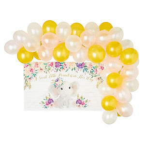 Sparkle and Bash 80 Pieces Elephant Baby Shower Decorations for Girl, Balloon Kit and 5x3 Backdrop (White, Pink, Gold)
