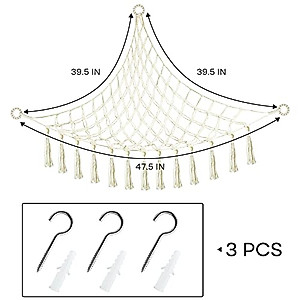 Morcheiong Stuffed Animals Net or Hammock, Large Stuffed Animals Storage with Hooks Tassel, Cotton Net for Stuffed Animals Corner