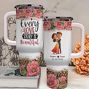 Personalized 40oz Tumbler with Handle – wedding morning text-Custom Couple Gift for Anniversary Wedding Gift, Birthday, Mother's Day, Valentine’s Day epcHFi