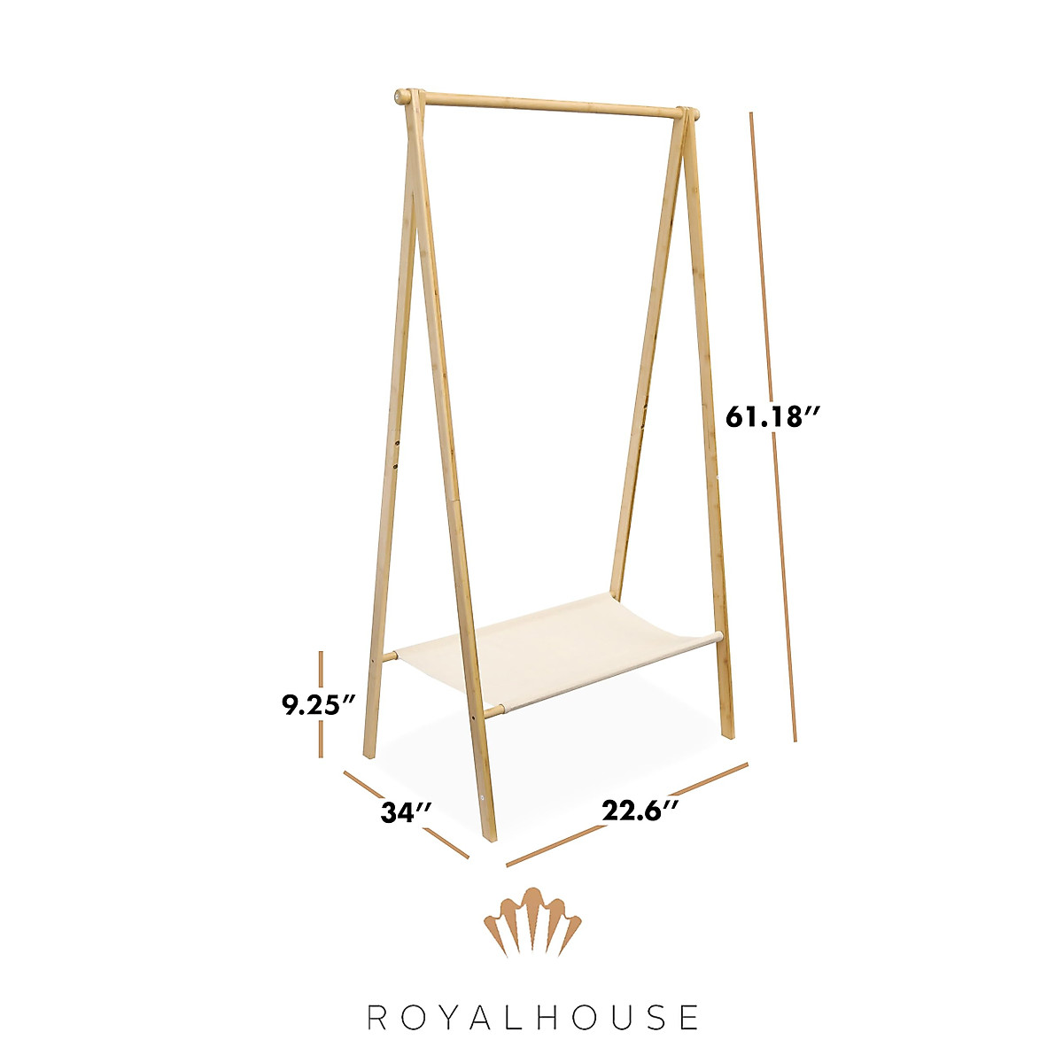 RoyalHouse Bamboo Garment Rack with Bottom Fabric Storage Shelf, Clothing Rack for Laundry, Guest Room, Bedroom, Home Organization