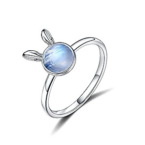 Ursilver Easter Bunny Lover Moonstone Ring, S925 Sterling Silver Ring, Cute Animal Ring, Bunny Ears Ring, Gemstone Moonstone Ring, Easter Gifts for Women Girls Jewelry Gifts Handmade(#9)