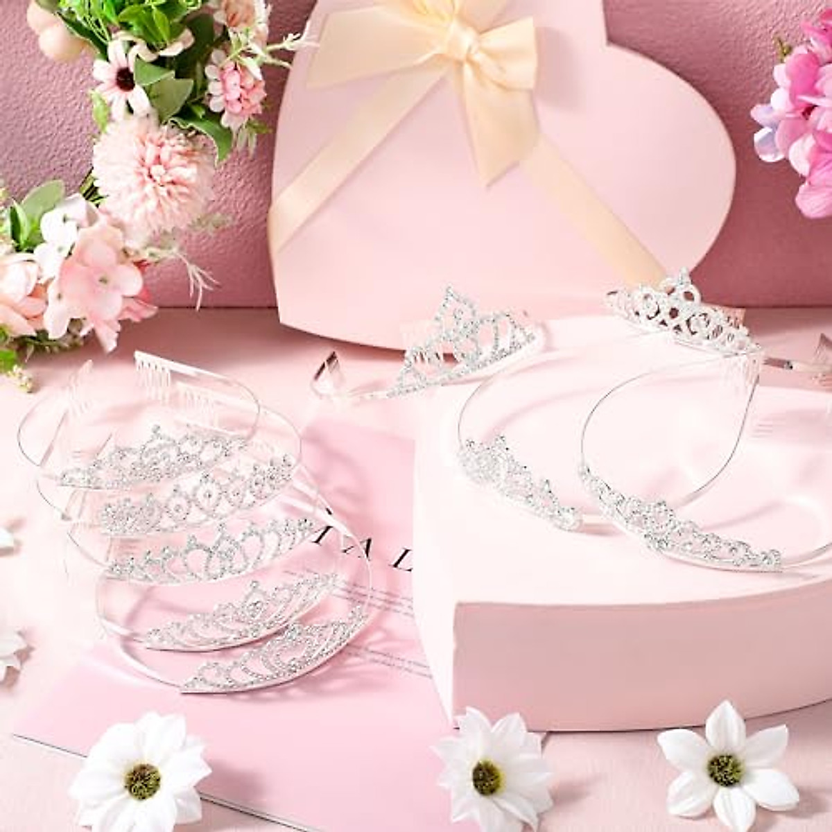 Riceshoot 50 Pcs Tiara Crowns Bulk for Women Crystal Princess Tiara Queen Rhinestone Crown with Comb Silver Bridal Wedding Headband for Women Prom Birthday Party Hair Accessory(Classic Style)