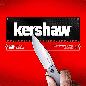 Kershaw Filter Pocket Knife, 3.25” Steel Blade with Assisted Opening, Stainless Steel Handle with Deep-Carry Reversible Pocketclip, Small Folding Knife