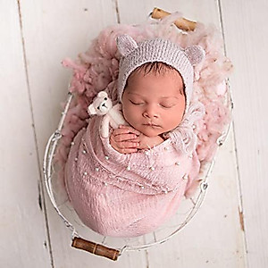 M&G House Newborn Photography Wrap | Handmade Pearl Decor Wrap Blanket for Baby Photo Props | 35.5 X 67 inch Newborn Photo Shoot Outfits Baby Photoshoot Props(Snow Powder)
