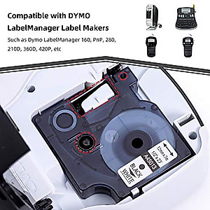 6-Pack Compatible Dymo D1 Label Tape 45013 S0720530 Replace for DYMO D1 A45013 Refills，Black on White,1/2 Inch x 23 Ft for Dymo LabelManager 160 420P 210D 280 360D PnP Label Maker