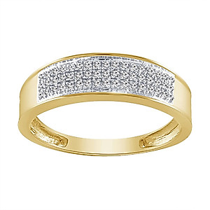 Pretty Jewels 10k Yellow Gold 0.47 Carat (cttw) Princess And Round White Diamond Double Halo Engagement Wedding Trio Ring Set For Him & Her (Color : H-I, Clarity : I1-I2), Wsize-9, Msize-10.5