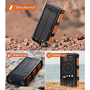GOODaaa Power Bank Wireless Charger 45800mAh Built in Hand Crank and 4 Cables 15W Fast Charging Power Bank 7 Outputs & 4 Inputs Solar Portable Charger, SOS/Strobe/Strong Flashlights, Compass (Orange)