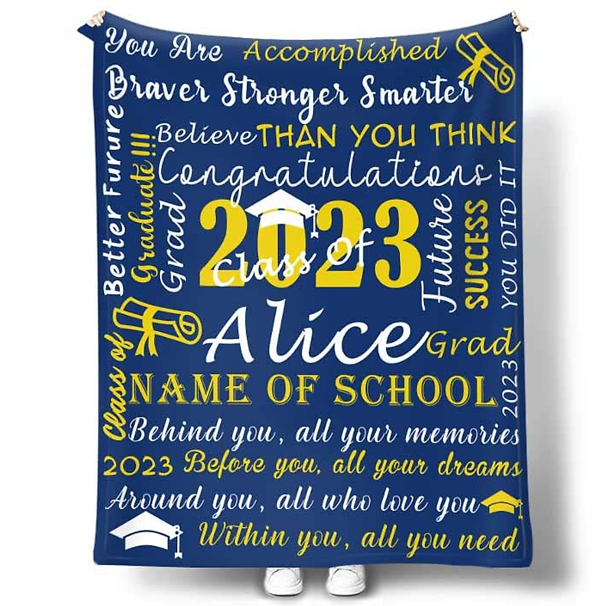 ONCUSTOM 2023 Graduation Gifts Custom Blankets for Him Her with Name, School, Personalized Gift Class of 2023 Blanket for Son Daughter Classmates Friends Men Women