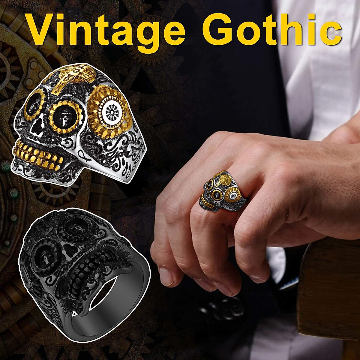 ChainsProMax Skeleton Ring Size 14 Gothic Rings for Women