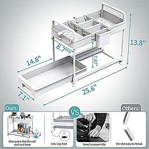 2 Pack Under Sink Organizer- Stackable 2 Tier Bathroom Storage Organizers and Storage with Hanging Cup and Hooks, White Under Sink Shelf Rack for Bathroom Kitchen Countertop Office Cabinets,White
