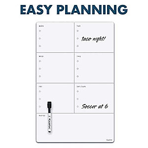 Quartet Magnetic Weekly Planner Dry Erase Board, 11" x 17", Small White Board for Fridge, Home School Supplies or Home Office Decor, Frameless, Includes 1 Dry Erase Marker (63540)