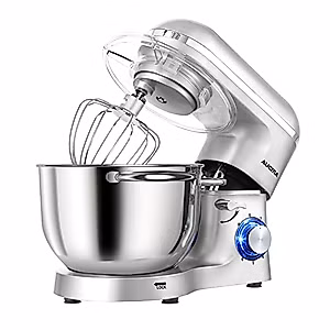 Aucma Stand Mixer,6.5-QT 660W 6-Speed Tilt-Head Food Mixer, Kitchen Electric Mixer with Dough Hook, Wire Whip & Beater (6.5QT, Silver)