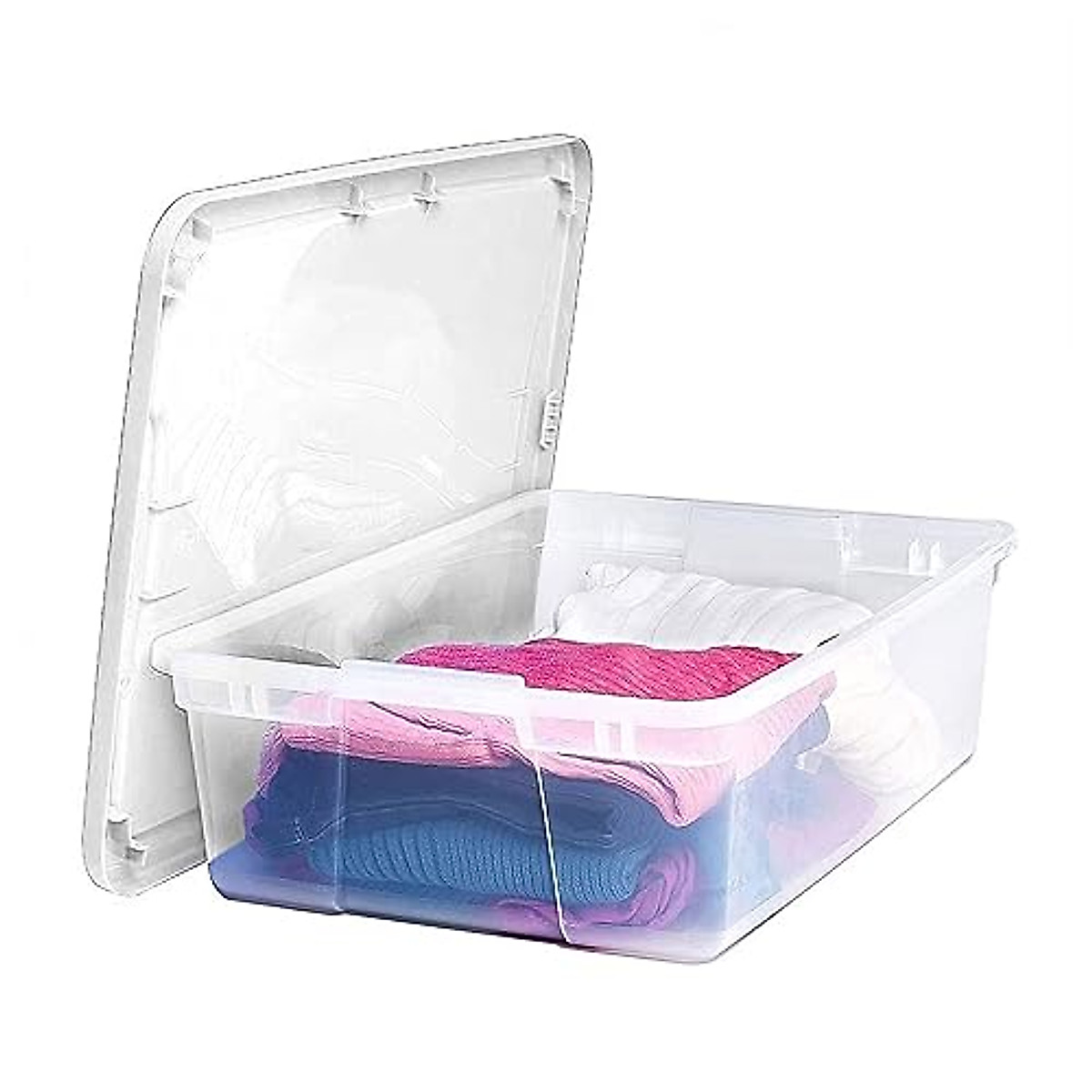 HOMZ 28 Quart Snaplock Clear Plastic Storage Tote Container Bin with Secure Lid and Handles for Home and Office Organization, (4 Pack)