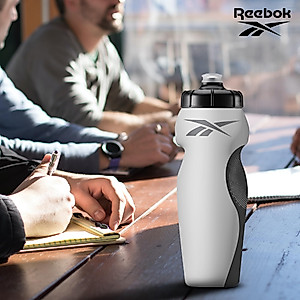 Reebok Squeeze Water Bottles With Athletic Design - Water Bottle 24 oz - Sports Water Bottle - Reusable Water Bottle For Gym, Running, Hiking etc, BPA Free (White)