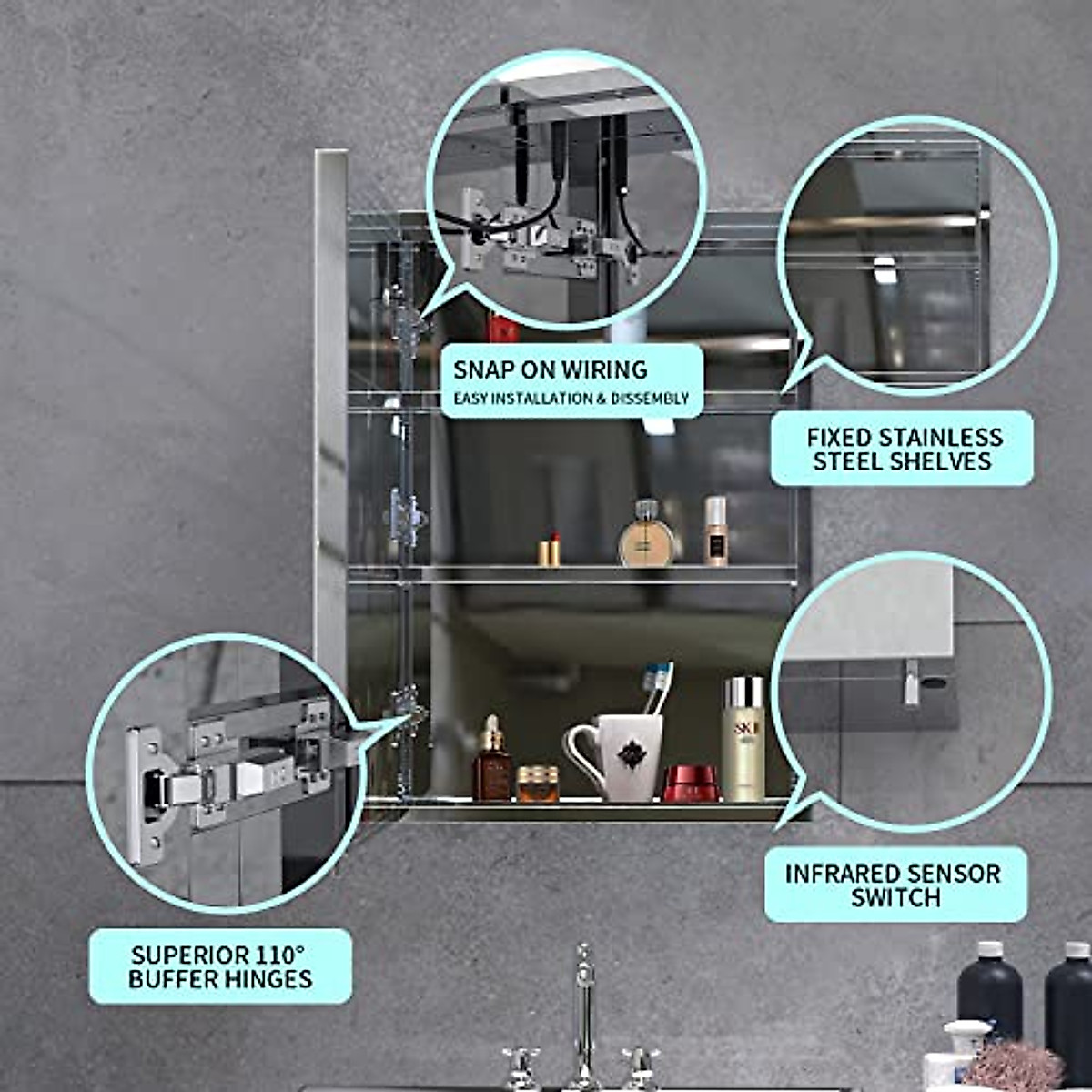 Seenvlog Bathroom Medicine Cabinet with Lights, LED Mirror Medicine Cabinet, Defogger, Dimmer, Memory Function, 20" x 28" Lighted Medicine Cabinet, Surface Mount