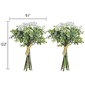 Baby Plum Artificial Baby Breath Flowers in Bulk Pack of 2 Artificial Gypsophila Floral with Silver Dollar Eucalyptus Leaves White Fake Flowers for Wedding Hotel Office Home Decoration(2PCS)
