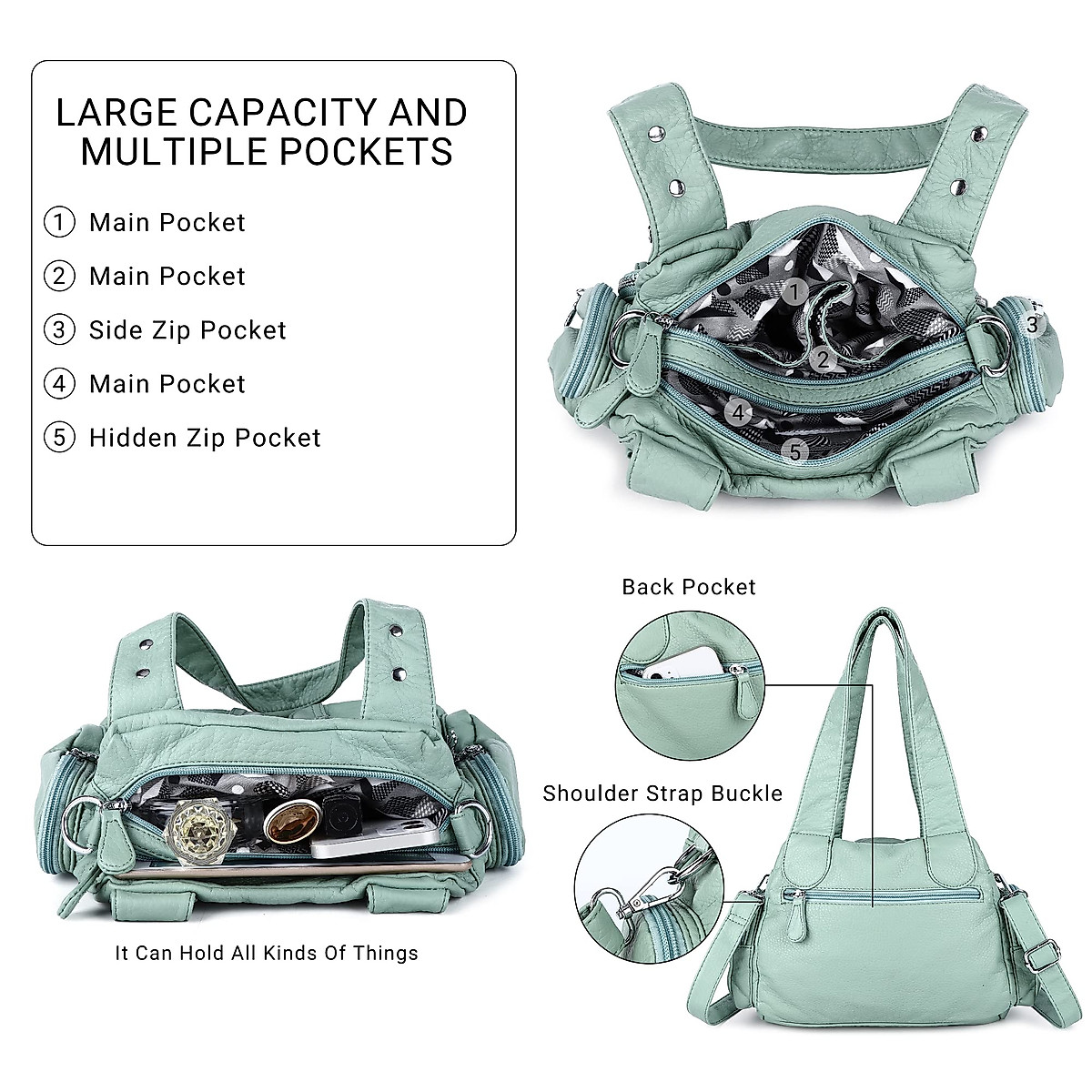 Angel Kiss Large Hobo Bags for Women Crossbody Bag Travel Shoulder bag Roomy Multi-functional Vegan Leather Satchel ToteÖ