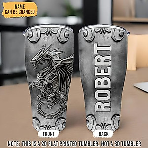 Foxcorner Personalized Dragon 2D Printed 30 oz Tumbler Gifts For Dragon Lovers, Father's Day Viking Gifts for Men, Dad, Boys, Birthday Dragons Gift, Custom Name Insulated Stainless Steel Travel Cup