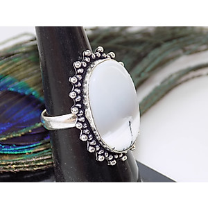 Dendritic Opal Ring, Silver Plated Ring, Handmade Ring, Women Ring Jewelry, Adjustable Ring, (Size- 7.5 USA) BRS-388