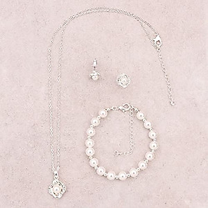 Bridesmaid Jewelry Set for Women Girls,8 Sets Silver Plated Love Knot Pendant with Pearl Necklace Earrings Bracelet Set,Bridesmaid Gift for Wedding/Proposal/Party/Anniversary