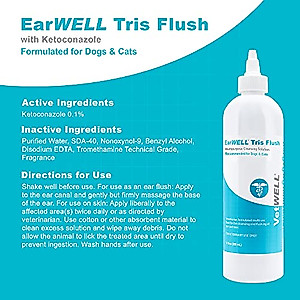 VetWELL Dog Ear Cleaner Solution & Infection Treatment for Dogs & Cats, Tris Otic Cleanser Drops Helps Eliminate Odor and Relieve Infections - 12oz