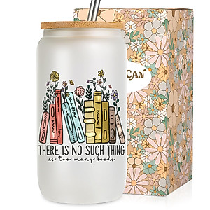 LEADO 16 oz Glass Cups with Lid and Straw - Book Gifts, Book Lovers Gifts - Bookish Gifts, Birthday, Christmas Gifts for Book Lovers, Readers, Bookworm - Book Themed Gifts, Book Accessories