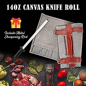 Begin Anywhere Knife Roll Bag,11 Knife Slots and a Large Zipper Pocket, Durable 14 oz Canvas Knife Case with an Adjustable Shoulder Strap. Knives not Included - Blade Travel Storage/Case, Gray