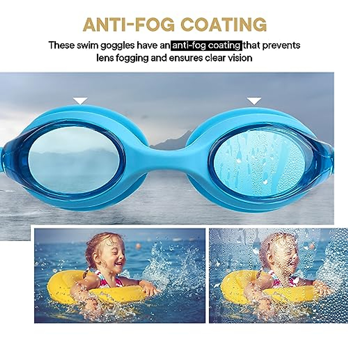 SILWARE Classic Swim Goggles, Colorful Silicone Swimming Goggles, Anti-Fog & Anti-UV, for Adult & Youth, with Waterproof Bag (Blue)