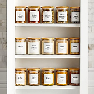 Talented Kitchen 184 Spice Labels Stickers, Preprinted White Spice Jar Labels for Herbs Seasonings, Spice Rack Pantry Organization, Minimalist Black Text + Numbers & Date (Water Resistant)