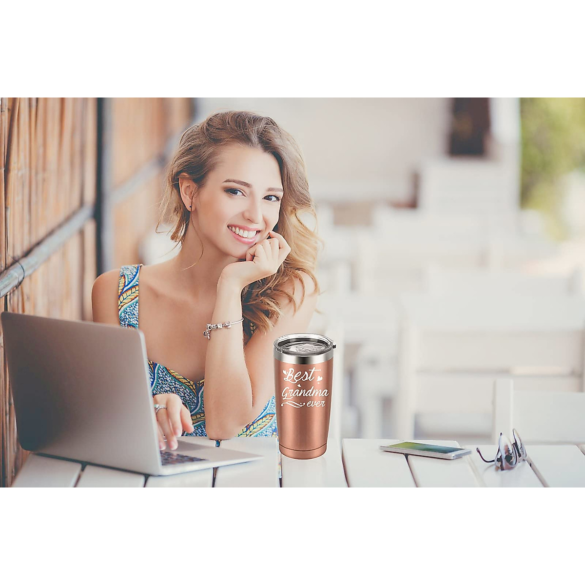 Aletege Best Grandma Ever Tumbler Best Grandma Travel Tumbler with Straw Birthday Mothers Day Gifts for Grandma from Grandkids Grandson Granddaughter Grandma Travel Tumbler with 2 Lids 20OZ Rose Gold