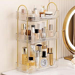 HBlife 3 Tier Bathroom Organizer Countertop, Makeup Organizer Perfume Tray Skincare Organizer for Bathroom, Dresser, Vanity, Clear