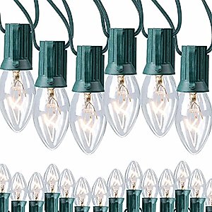 vanpein C9 Clear Christmas String Lights, 50FT Outdoor Christmas Lights for Patio Roofline Indoor, Vintage C9 String Lights with 50+4 Bulbs for Garden Party Holiday Wedding Decor, Green Wire