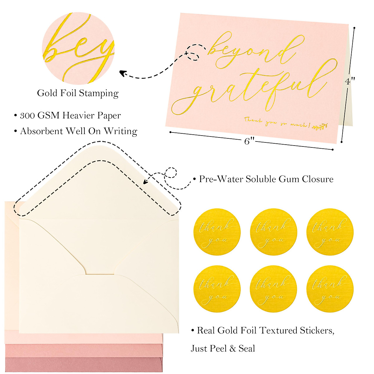 Crisky 50 pcs Dusty Rose Beyond Grateful Thank You Cards With 50 Envelopes & 50 Stickers Simple, Chic, Elegant Greeting Cards Perfect for: Wedding/Business/Birthday/Graduation. 4 x 6 inches 50 Pack