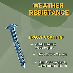 LIONMAX Pocket Hole Screws #8 x 2-1/2", Pocket Wood Screws 285 PCS, Square Drive Washer Head Screws, Coarse Thread with Blue Coated for Outdoor Use, Self Tapping, 150MM Drive Bit Included