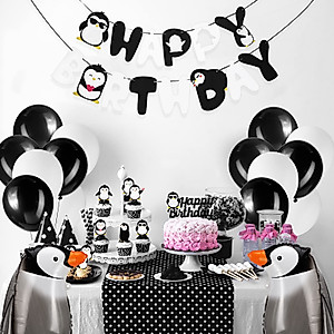Gejoy 48 Pcs Penguin Birthday Party Decoration Includes Happy Birthday Penguin Banner Walking Penguin Balloons Penguin Cake Topper Latex Balloons Penguin Party Supplies for Winter Birthday Baby Shower
