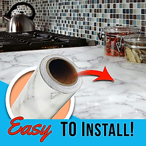 Craftopia Adhesive Craft Vinyl Roll | White Marble Vinyl , Bamboo, Wood Grain | Various Sizes and Designs (White and Gray Marble Color Pack of 3) .