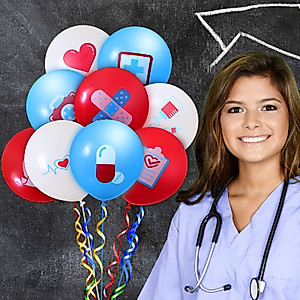 60 Pieces Nurse Balloons Nurse Party Decoration Supplies Nursing Latex Balloon Nurse Balloons Decorations for Nurse Graduation RN Themed Party