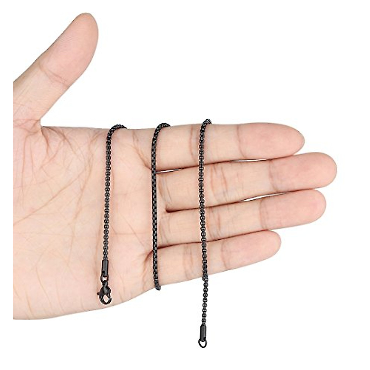 FOSIR 2-4MM Mens Womens Stainless Steel Black Rolo Cable Chain Necklace 18-36 Inch