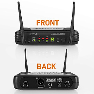 Pyle 2 Channel Wireless Microphone System - Portable UHF Digital Audio Mic Set with 2 Headset, 2 Lavalier lapel, 2 Transmitter, ¼’’ cable, power adapter - For Karaoke, PA, DJ, - PDWM3400,Black