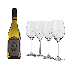 Barski - Handmade Glass - Set of 4 White Wine Glasses with Empty Space in the Center to Fit Your Own Bottle of Wine - Decorated with Real Swarovski Diamonds - Gift Boxed - 12.5 oz.- Made in Europe