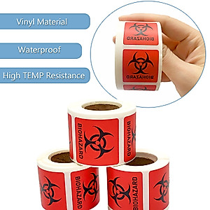 Biohazard Danger Safety Warning Label - 1"x1" Waterproof Self Adhesive Decal Sign Sticker, High Temp Resistance, Long Lasting (250 Pcs/Roll)