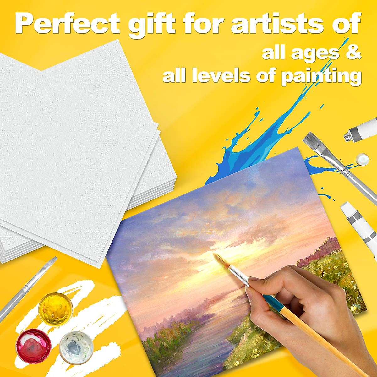 Canvas Panels, 100% Cotton 12.3 oz Triple Primed Canvases for Painting, Acid-Free Flat Thin Canvas Large Blank Art Canvas Boards for Acrylic Oil Watercolor Gouache Painting (White, 18"x24"(6-Pack))