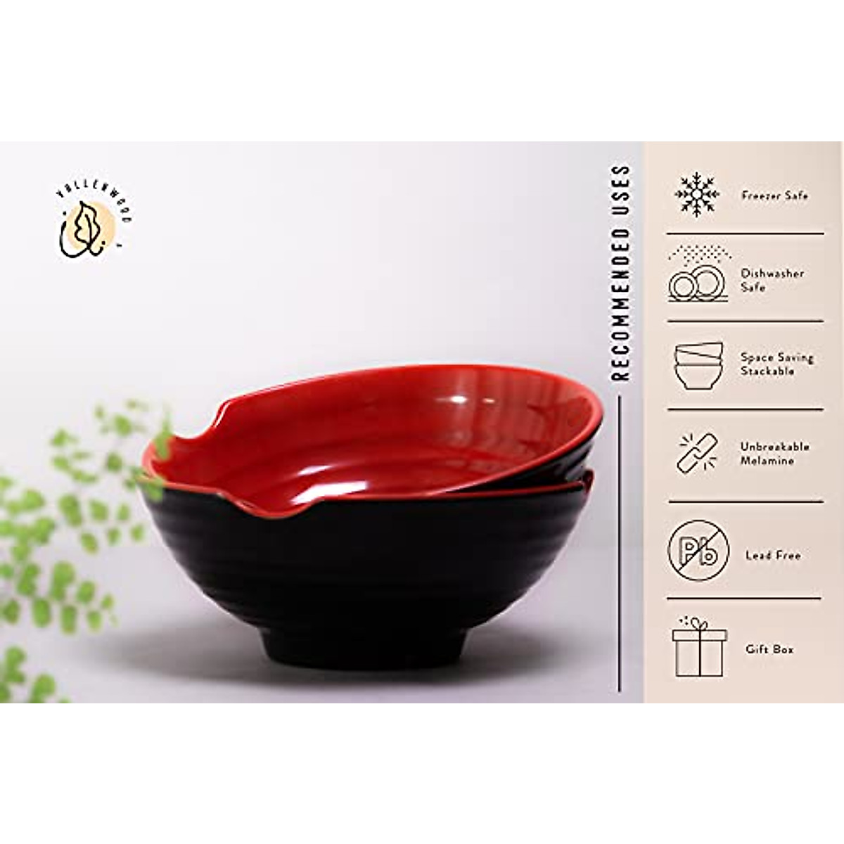 VALLENWOOD 4 XL bowl set, 12 Pieces Ramen Bowl Set, Asian Japanese soup with Spoons and Chopsticks. Restaurant Quality Melamine, Large 52 oz for Noodles, Pho, Udon, Thai, Chinese dinnerware, 9 inch…