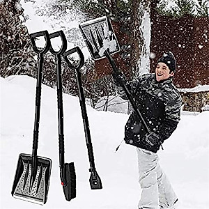 BZGWECD 3 in 1 Snow Shovels for Snow Removal Set with Brush Multifunction Ergonomic Durable Stainless Steel Retractable Garden Cleaning Tools (Color : Black)