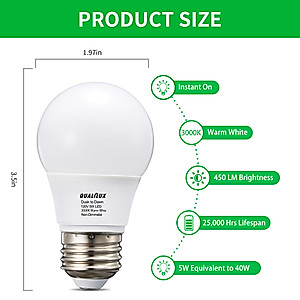 Qualilux A15 Small Dusk to Dawn Light Bulbs Outdoor 450LM, Warm White, 5W=40W, Auto On/Off Non-Dimmable Replacement LED Bulb for String Lights, Porch, Patio, Garden, E26 Base, 4-Pack, HQ-H032